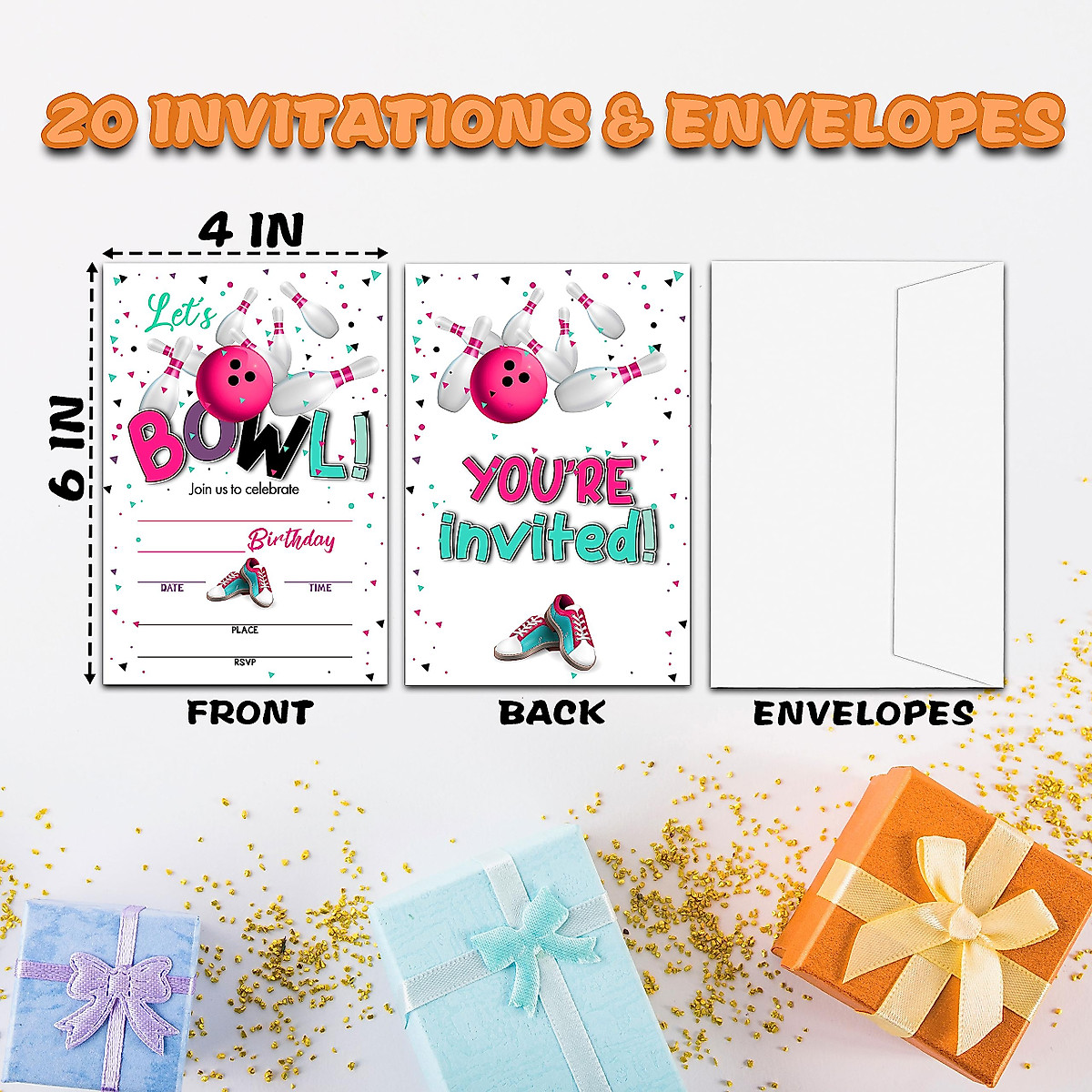 OZTEMETY Unisex-Adults Birthday Party Invitations, 20 Multicolor Cards with Envelopes, 4x6 Inches, Durable, Reusable, Smooth Writing Surface