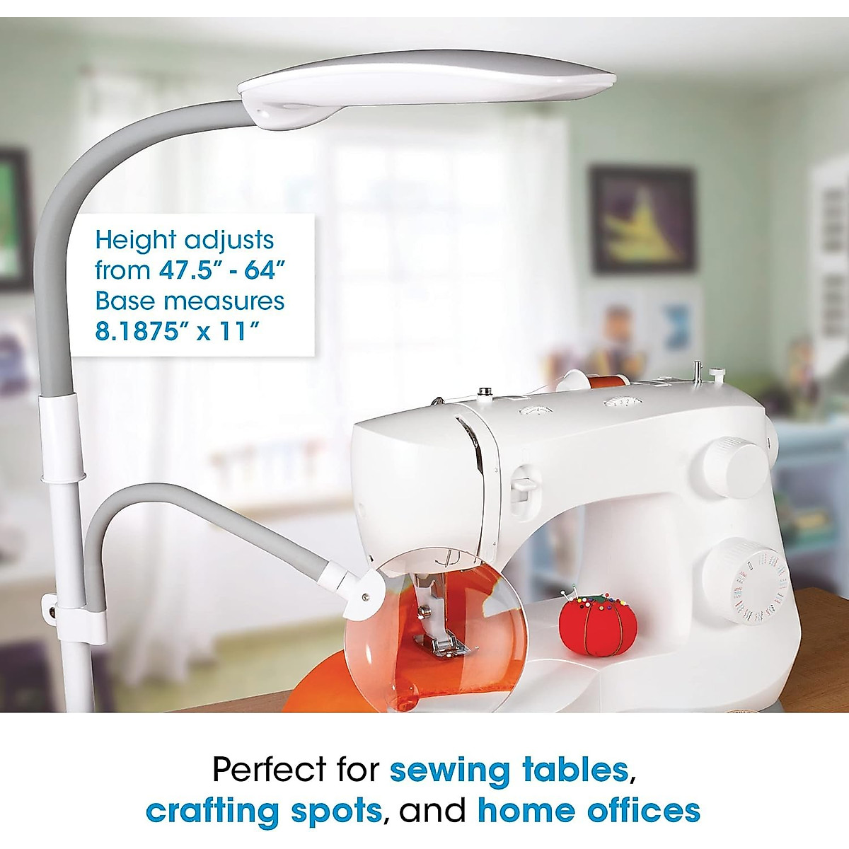 OttLite LED Floor Lamp with Optical Grade Magnifier - ClearSun LED Technology - 3 Brightness Settings, Adjustable Arm & Touch Sensitive Controls - Great for Sewing Table, Crafting, Home  & Office