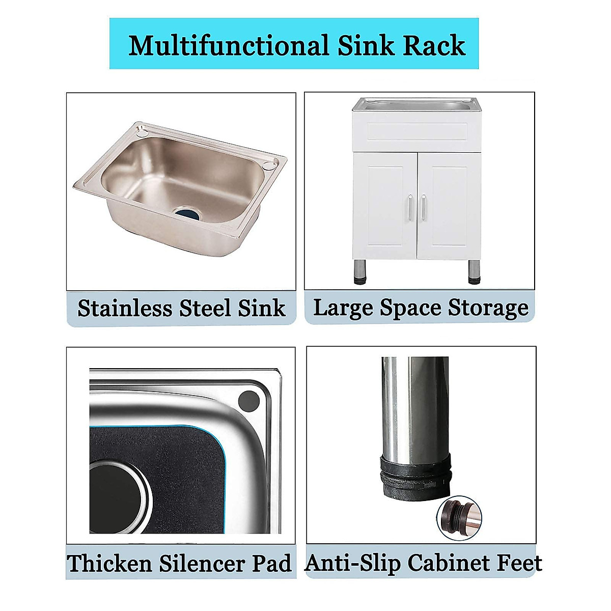 AVIMYA Upgraded Kitchen Sink Freestanding Utility Sink Laundry Cabinet Wash Basin with Hot and Cold Faucet for Balcony Garage Bathroom, Easy to Assemble/20.8X15.3In