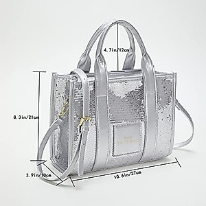 JQWSVE The Tote Bag for Women - Sequins Leather Tote Purse Designer Handbag Luxury Shoulder Crossbody Bag for Office Travel
