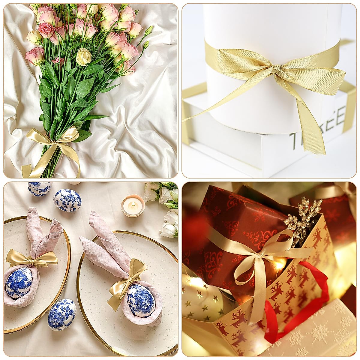 1 Roll Gold Double Faced Satin Ribbon 24 Yards Satin Fabric Silk Ribbon Use for Crafts, Bows Bouquet, Gift Wrapping, Wedding Decoration, Flower Bouquet, Holiday Decorating (0.6 Inch /1.5cm Wide)