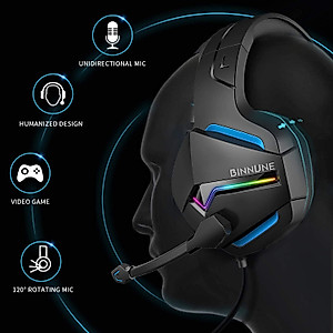 BINNUNE Gaming Headset with Microphone for PS4 PS5 Xbox One PC Playstation 4 Xbox 1 Game Audifonos Gamer Headphones with Mic (Renewed)