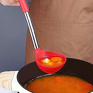 Pack of 2 Ladle Spoon,Silicone Large Spoon for Soup,Non Stick Kitchen Utensils with High Heat Resistant,BPA Free Perfect Kitchen Tools for Cooking, Stirring,Serving Soups (Black-Red)