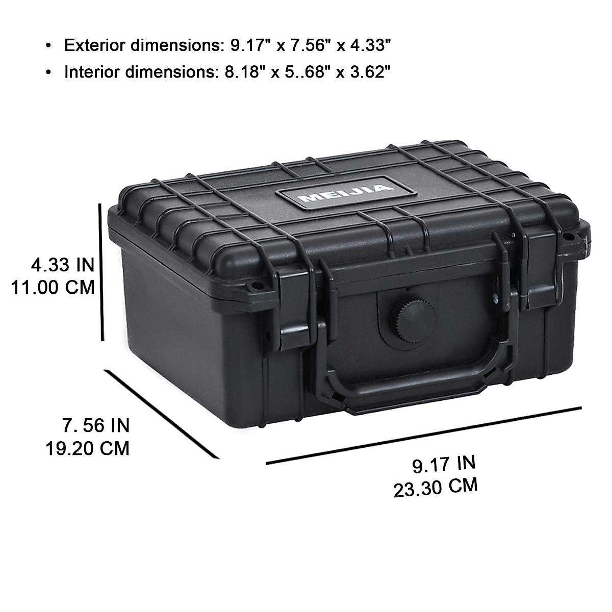 MEIJIA Portable Waterproof Protective Hard Case,Compact Camera Case with Customizable Fit Foam,Fit for Drones,Camera,Lens, 9.17inchx7.56inchx4.33inch, Black
