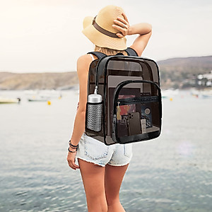 Clear Backpack, Large Clear Backpack Heavy Duty Sturdy Shape Transparent Backpack, See Through Backpack Clear Bookbag for Student, School, Work, Travel(Black)