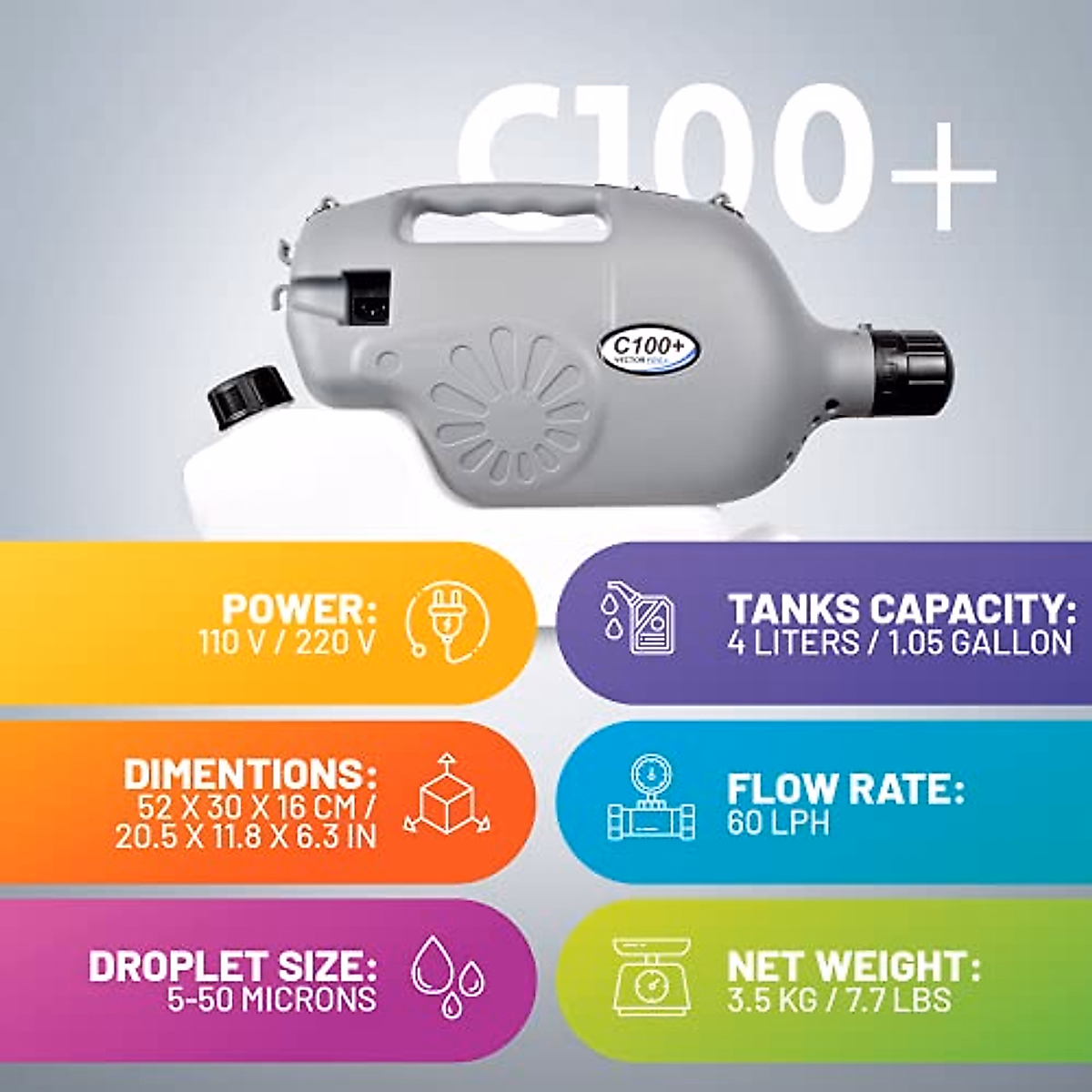 Vectorfog C100+ ULV Disinfectant Fogger, Mist Blower and Sprayer for Applying Disinfectants, Biocides and Insecticides (Comes with Free Shoulder Strap)