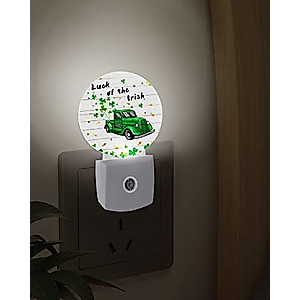 St. Patrick's Day Shamrock Night Lights Plug into Wall, Green Truck Gold Coins Auto Round LED Lights with Dusk to Dawn Sensor for Bedroom, Bathroom, Hallway, Kitchen, Kids, Home Decor