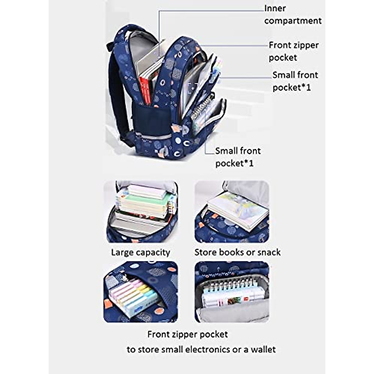 ETAISHOW Geometric Print Backpack for Girls Kids Bookbag for Elementary Middle School