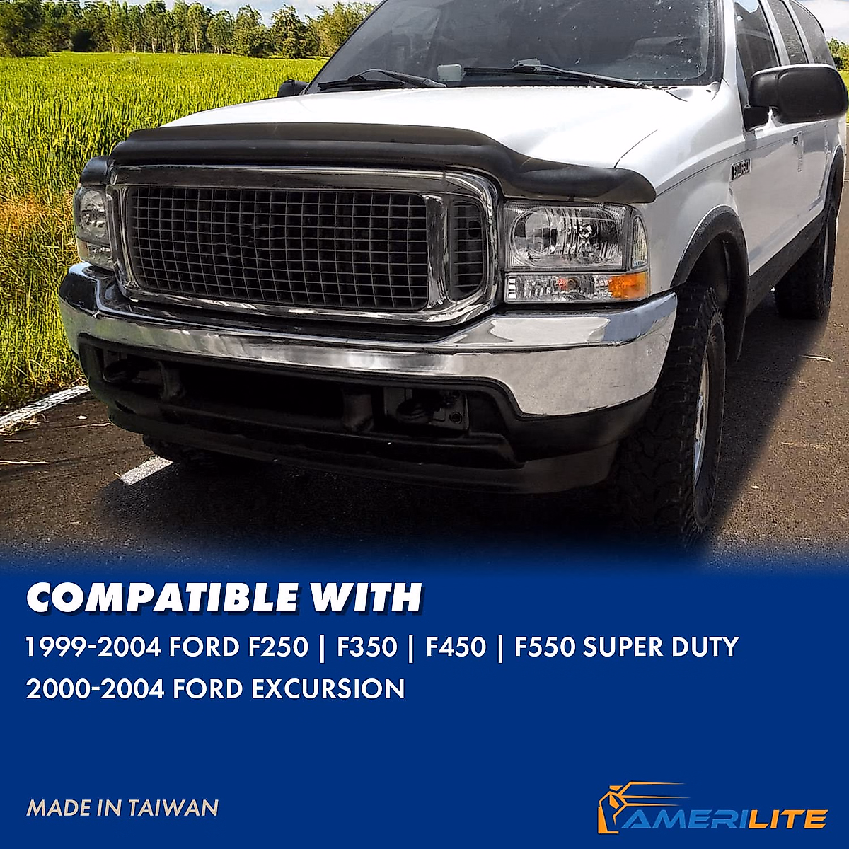 AmeriLite OE Chrome Replacement Headlights 4pcs Set w/Socket Bulb for 1999-04 Ford Excursion/Super Duty F250 F350 F450 F550 Truck - Passenger and Driver Side