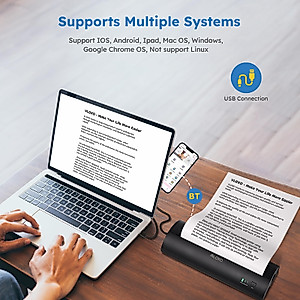 VLOXO Portable Printer, Cordless Thermal Printer Mini Inkless Printer Compatible with Phone & PC Tattoo Stencil Printer for Travel, Home, Office, with Thermal Paper and 10pcs Transfer Paper