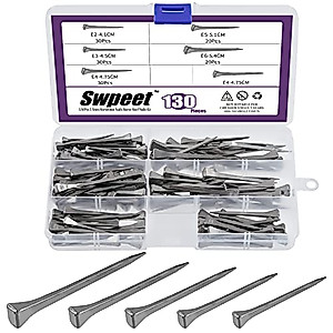 Swpeet 130Pcs 5 Sizes E2 E3 E4 E5 E6 Steel Horseshoe Nails Assortment Kit, 1.6" 1.7" 1.8" 2" 2.1" Horse Hoof Nails Horseshoe Tools Fix Horse Nail Palm for Horse Race Horse Horse Training