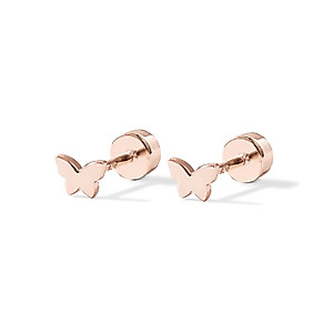 PAVOI 14K Gold Plated 925 Sterling Silver Post Pair of Flat Back Stud Earrings for Women | Butterfly Cartilage Helix Piercing