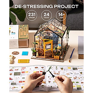 Rolife DIY Miniature House Kit-Mini Diorama 1/18 Greenhouse Model Building Kit with LED, Crafts for Adults Hobby Christmas Birthday Gift for Boys Girls Mom Home Decor (Cathy's Flower House)