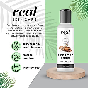 Real Skin Care Coconut Toothpaste | Handmade in The USA | Cinnamon Spice | All Natural Organic Fluoride Free Toothpaste for Healthy Smiles | Flavored Toothpaste for Adults & Kids with Essential Oils