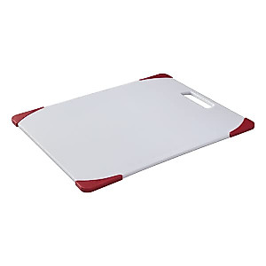 Farberware Nonslip Plastic Cutting Board, 11-Inch-by-14-Inch, White/Red