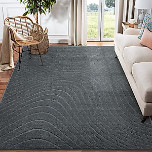 GarveeHome Modern Abstract Area Rug 8x10 Large Living Room Rug Non Slip Stain Resistant Indoor Throw Carpet Geometric Wave Floor Cover Contemporary Rug Boho Accent Rug for Bedroom, Grey