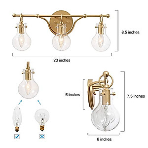 KSANA Gold Bathroom Light Fixtures, 3-Light Vanity Light Fixtures with Clear Glass
