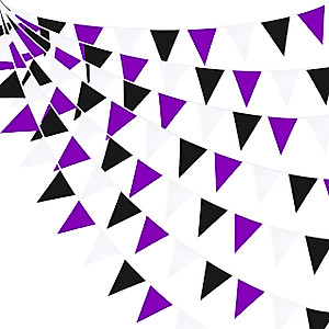 32Ft Purple Black White Graduation Party Decorations 2023 Halloween Pennant Banner Fabric Triangle Flag Bunting Garland for Wedding Birthday Home Nursery Outdoor Garden Hanging Festivals Decoration