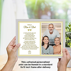Poetry Gifts Thank You Card for Parents for Your Wedding, Graduation, 8x10 Inch Print Personalized With Names and Photo