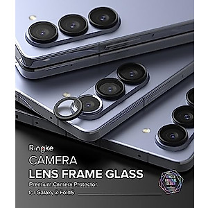 Ringke Camera Lens Frame Glass Compatible with Samsung Galaxy Z Fold 5 Camera Lens Protector, Tempered Glass Covers and Aluminum Alloy Frames - Black