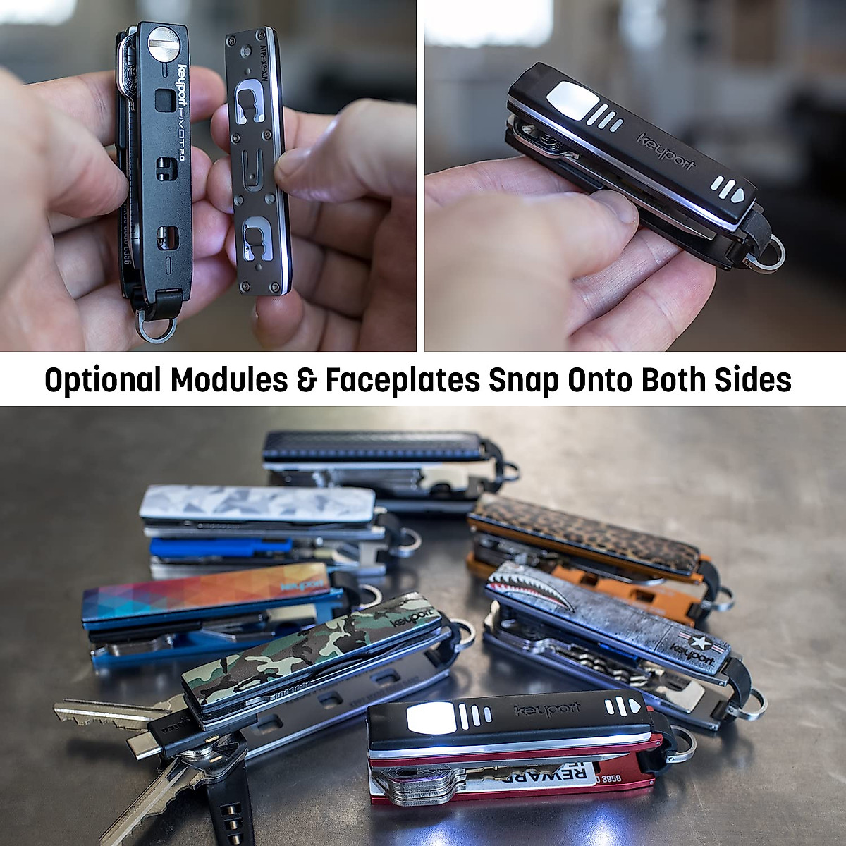 Keyport Pivot 2.0 Essential Bundle - Premium Multitool Keychain | Key Organizer + Keychain Flashlight + Bottle Opener + Lost & Found ALL-IN-ONE | Modern Keychain | Aircraft Aluminum (Black)