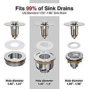 GOWIN Universal Bathroom Sink Stopper, Pop Up Sink Drain Plug for 1.02''-1.96'' Drain Holes,Bathroom Stainless Steel Sink Drain Filter with Basket (Chrome)