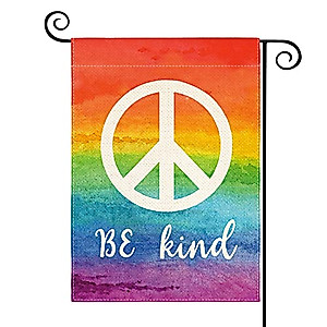 AVOIN colorlife Pride Be Kind Rainbow Peace Sign Garden Flag Double Sided Outside, LGBTQ Community Holiday Party Yard Outdoor Decoration 12 x 18 Inch