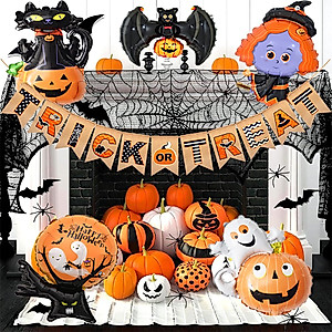 19 Pcs Halloween Foil Balloons, Halloween Party Balloons Pumpkin Ghost Spider Witch Wizard Black Cat Monster Bat Balloon for Halloween Party Decorations Supplies