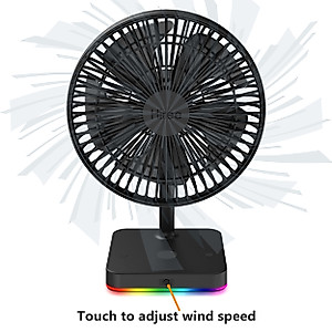 Hiree Table Fan with LED Lights, 2 Speeds Quiet Air Circulator Personal Desk Fan with 10W/7.5W Fast Charger QI Wireless Charging Pad - Suitable for Home, Bedroom, Office, Dorm