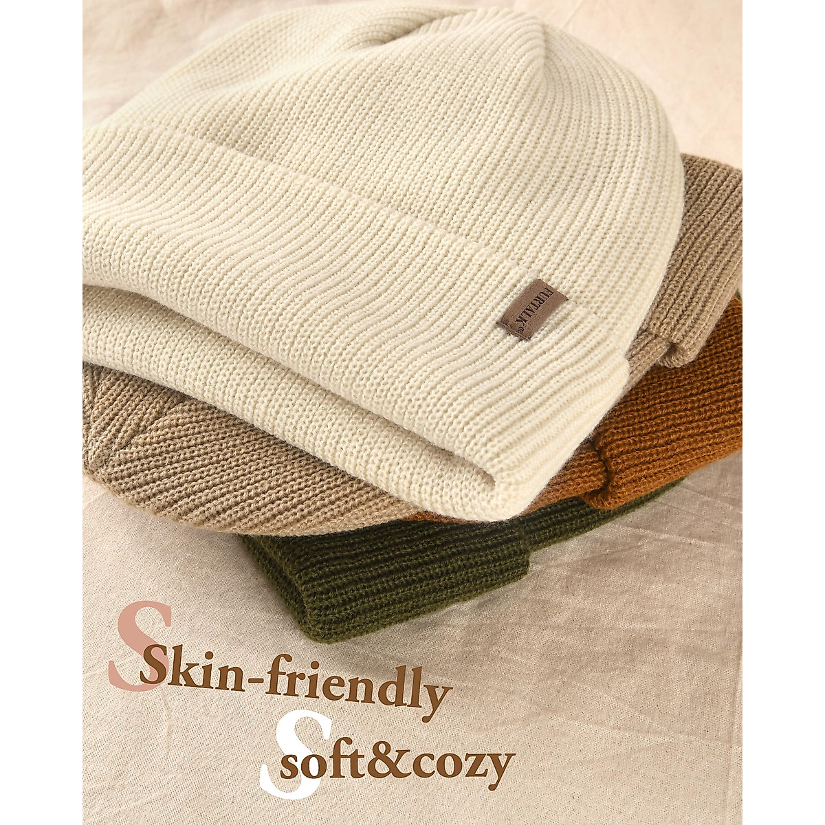 FURTALK Beanie Hats for Women Men Winter Hats Womens Knitted Slouchy Beanies Cuffed Skull Cap Warm Ski Hat Beige