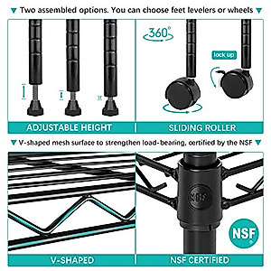 Hudada Storage Shelves 5 Tier Wire Shelving Unit Heavy Duty Metal Shelf with Wheels 30" Lx 14" Wx 60" H Adjustable Layer Rack Utility Shelf Garage Storage Shelves Kitchen Shelf Pantry Shelves