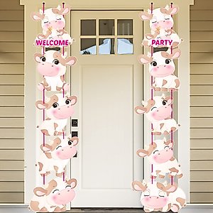 HANPLK Pink Cow Print Birthday Party Decorations, Farm Animal Pink Cow Print Party Supplies for Indoor Home, Outdoor Banner Porch Sign