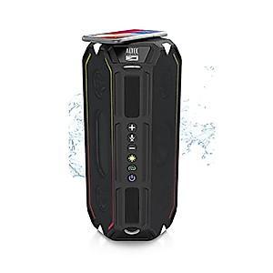 Altec Lansing HydraShock Bluetooth Speaker USB Type-C Rechargeable Portable Speaker Wireless Charger for Phone, Stereo Speaker w/LED Lights for Pool Beach Hiking Camping, 20 Hour Playtime (Black)