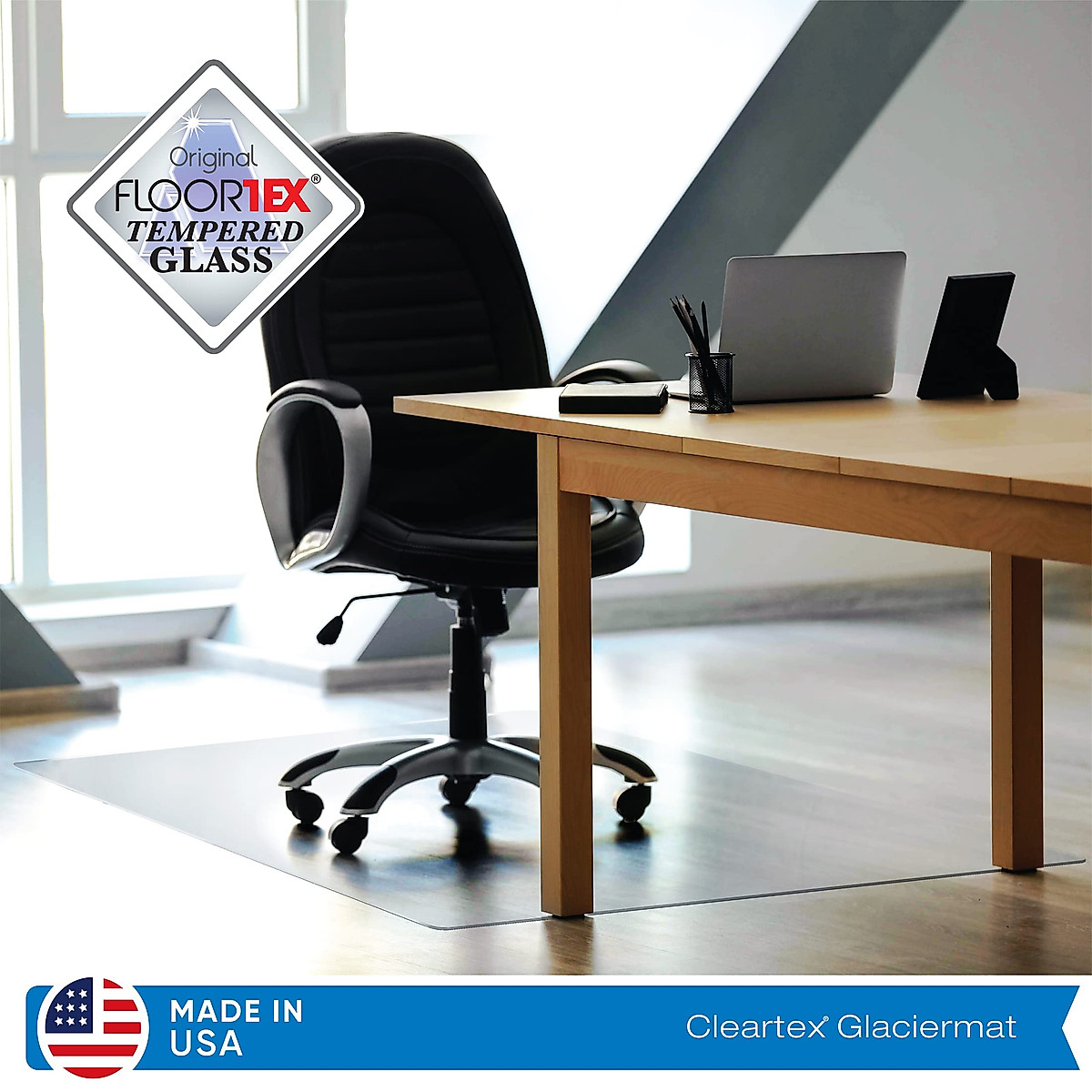 Floortex Glaciermat Heavy Duty Glass Chair Mat for Hard Floors & Carpets - 42'' x 36'' - Made in The USA