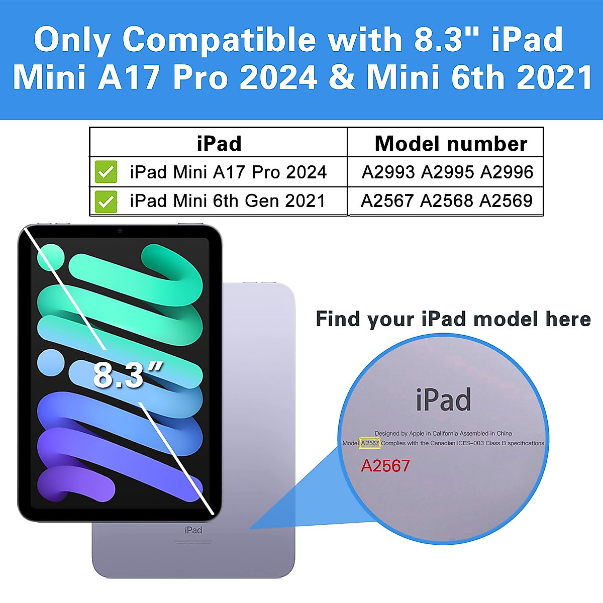 ProCase Smart Case for iPad Mini 7 A17 Pro 2024/iPad Mini 6 2021 8.3 Inch iPad Mini 7th/6th Gen Case, Hard Back Cover for iPad Mini 8.3" 7th Gen A2995/A2996/A2993/6th Gen A2567 A2568 A2569 -Black