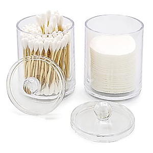 Brookstone BKH1482 2 Pack Qtip Holder, Cotton Swab Storage Dispenser, Jars with Lids, Minimalistic Bathroom Organizer, Acrylic 2