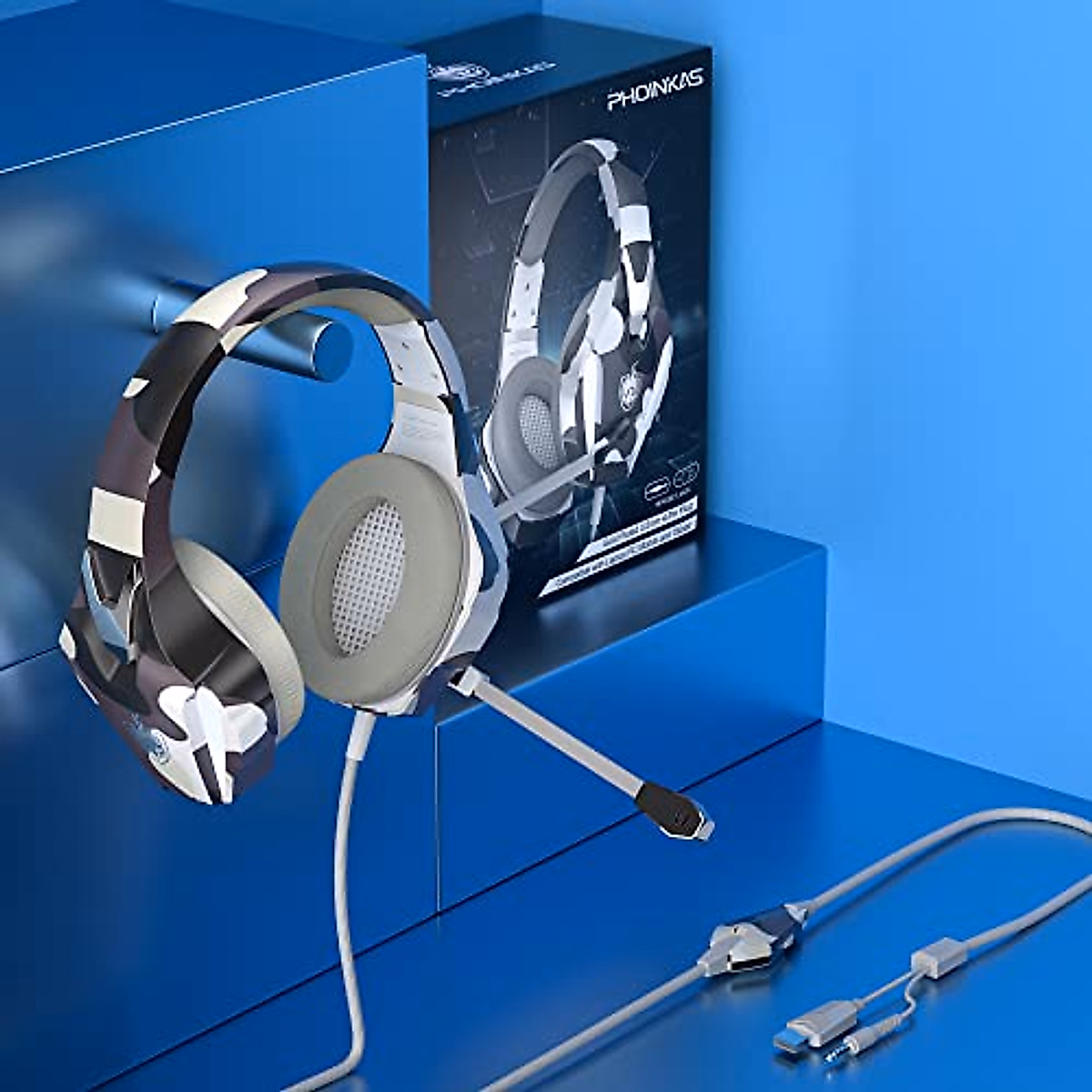 PHOINIKAS PS4 Gaming Headset for PC, PS5, Switch, H9 Xbox One Headset with Noise Cancelling Mic, Over Ear Stereo Headphones with Bass Surround (Camo)