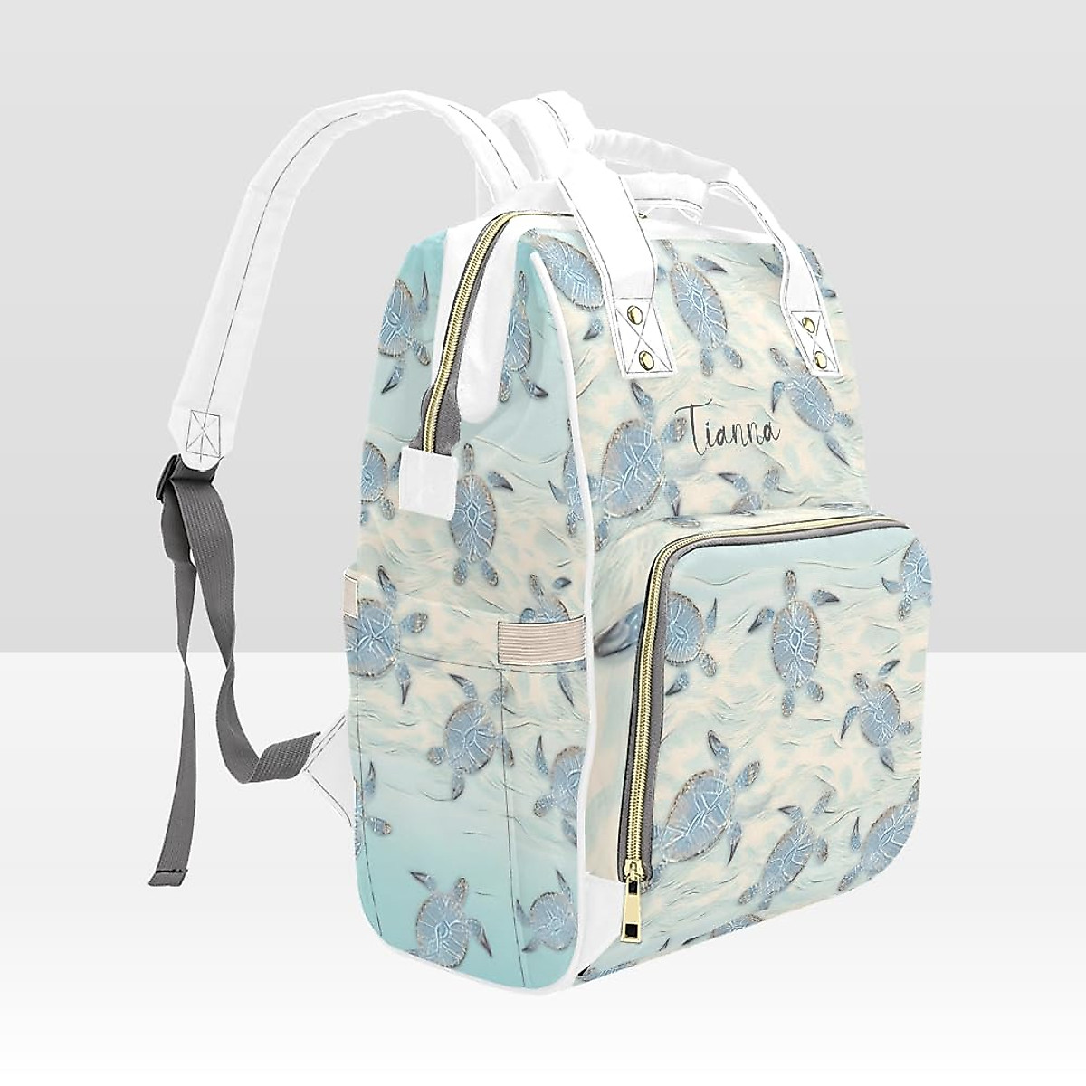 XOZOTY Sea Turtle Diaper Bags with Name Waterproof Mummy Backpack Nappy Nursing Baby Bags Gifts Tote Bag for Women