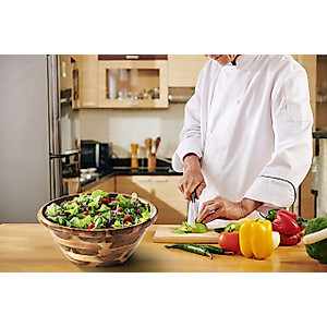 FANICHI Salad bowls (12,5x5inch) Salad bowl set 3-Piece Acacia wooden with Salad Spoon and Fork Serving Utensils