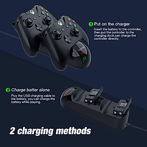 Dual Controller Charger for Xbox One, Docking Charger Station Kit Compatible with Xbox One/One X/One S Elite Controller, with 2 x 1200mAh Rechargeable Battery Packs, Two Slots and High Speed Charging