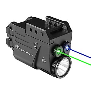 CRONHAWK 500 Lumen Blue Green Laser Light for Pistol, Rechargeable Rail Mounted Flashlight Laser Combo for Picatinny Rail, Magnetic Charging