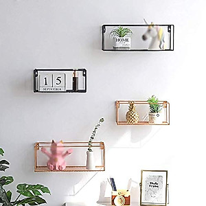 PIBM Stylish Simplicity Shelf Wall Mounted Floating Rack Shelves Iron Art Storage Storage Dorm Room Clothing Store Coffee Shop Bearing Strong,2 Colours,3 Sizes, Gold , 50.5x16x16cm