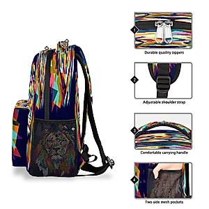 Travel Laptop Backpacks Geometric Lion Water Resistant Lightweight School Backpacks Casual Daypack for Women Men Teen Girls Boys