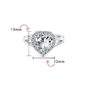 Personalize Romantic Statement 3CT AAA CZ Halo Promise Brilliant Cut Heart Shape Engagement Ring For Women .925 Sterling Silver Split Band Customizable