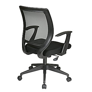 Office Star EM Series Screen Back Office Computer Task Chair with Lumbar Support and Designer T Arms, Black Fabric