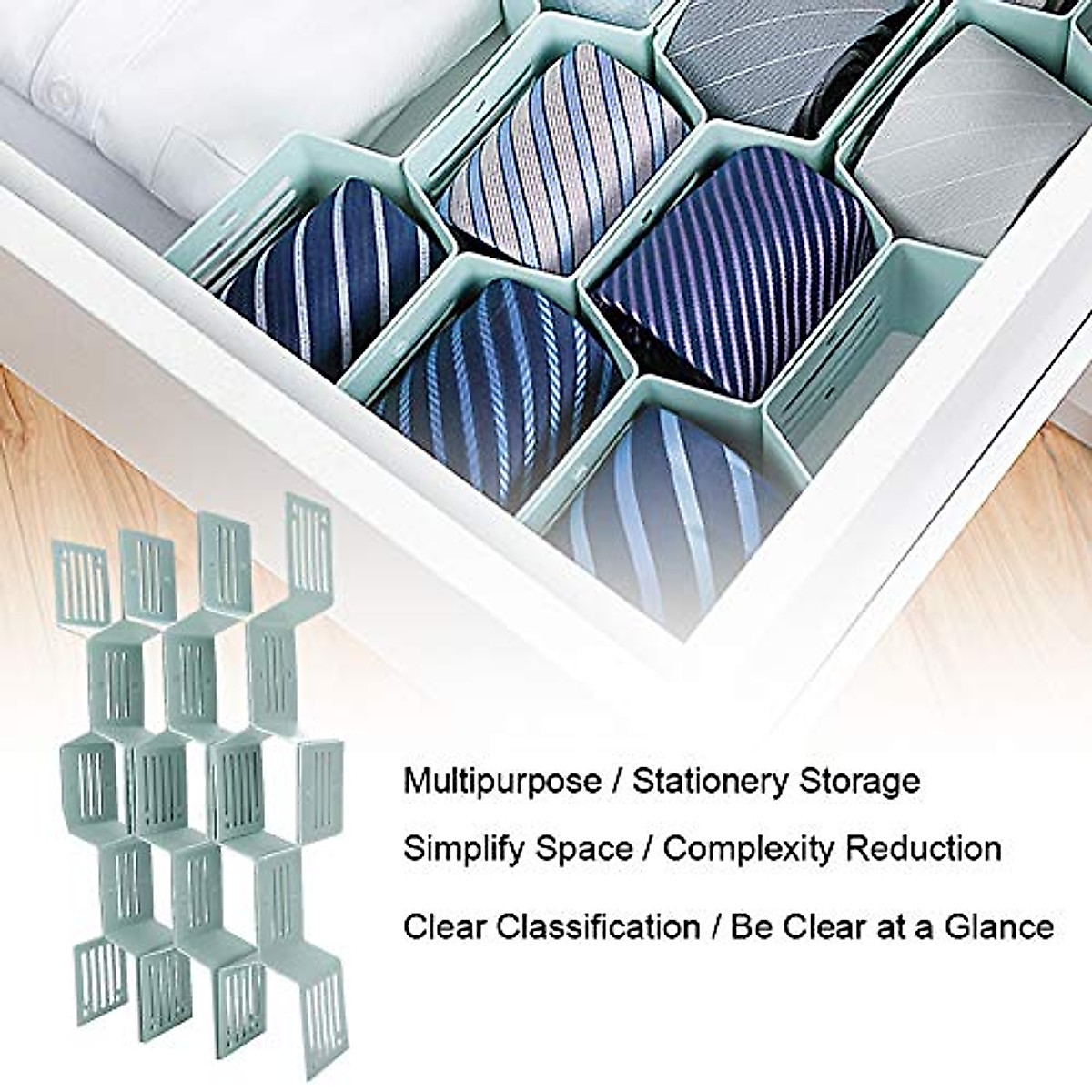 Drawer Divider, Tool Honeycomb Closet Dividers Adjustable Drawer Organizer Tool for Living Room， Bedroom for Underwear/Sock(Light Blue)