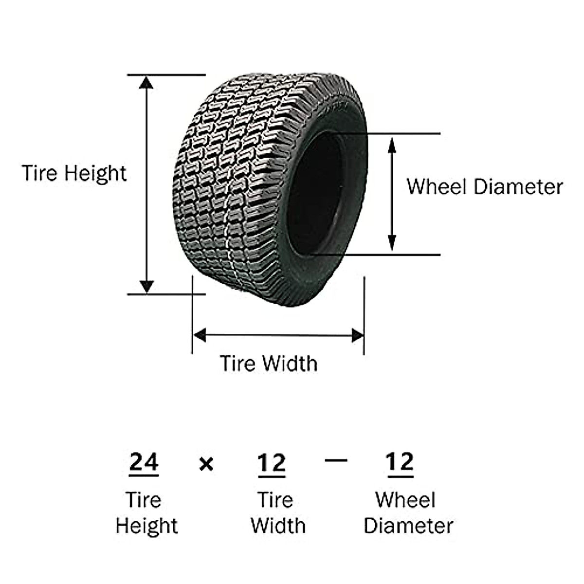 MOTOOS Set of 2 New 24x12.00-12 Garden Lawn Mower Turf Tires 24-12-12 6PLY Tubeless