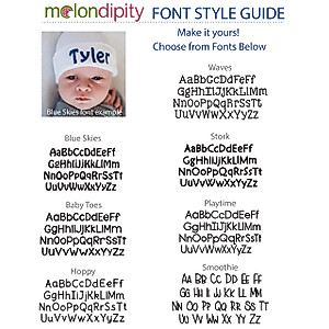 Melondipity Personalized Baby Hospital Hat - Warm Beanie Cap for Infants, Newborn, Boys - Customized Head Wrap for Winter - Custom Name Keepsake Hat for Baby Shower, First Visit Gift (Blue Striped)