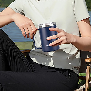 SILICANICE 14 oz Stainless Steel Vacuum Insulated Tumbler with handle & MacSlider Lid, Dishwasher Safe & Spill Proof Coffee Cup, Travel Mug for Hot/Cold Drinks, Durable Design - Gray