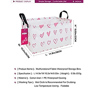 INGHUA Rectangular Storage Basket Fabric Organizer Bin for Toys,Books,Clothes,Gifts,Pets-Perfect for Home,Office,Nursery,Dorm,Shelf(Rec-Pink Hearts)